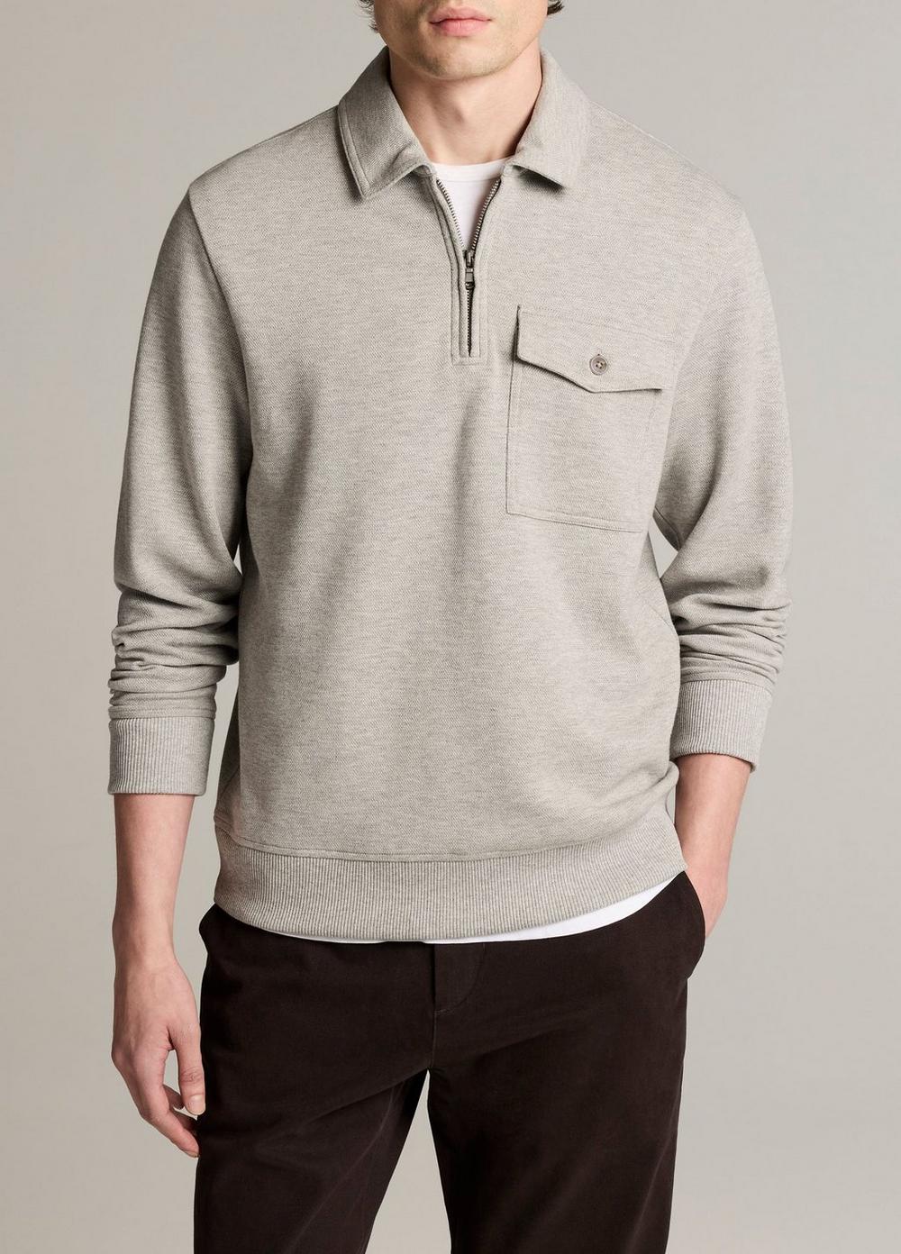 VINCE men's double-knit piqué zip polo pullover